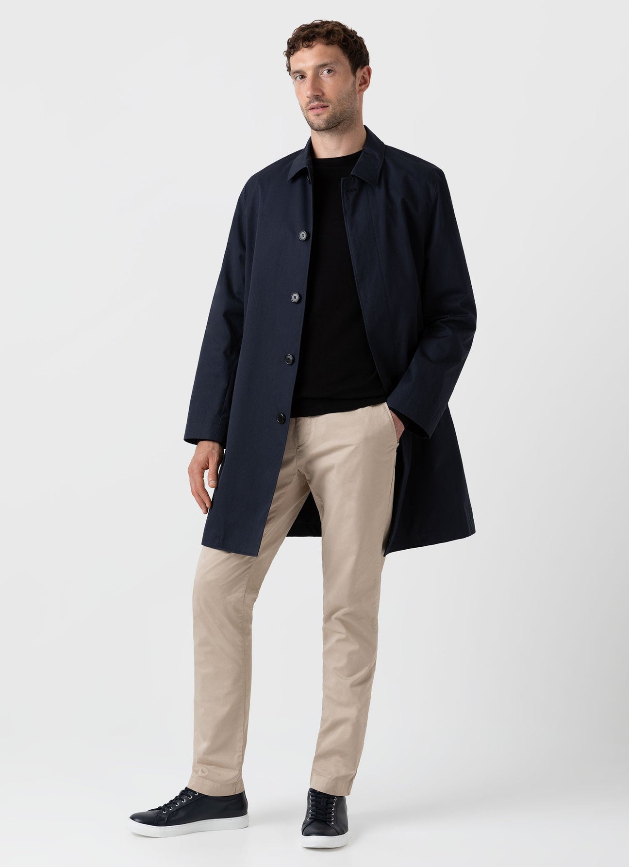 Men's Showerproof Cotton Mac in Navy | Sunspel