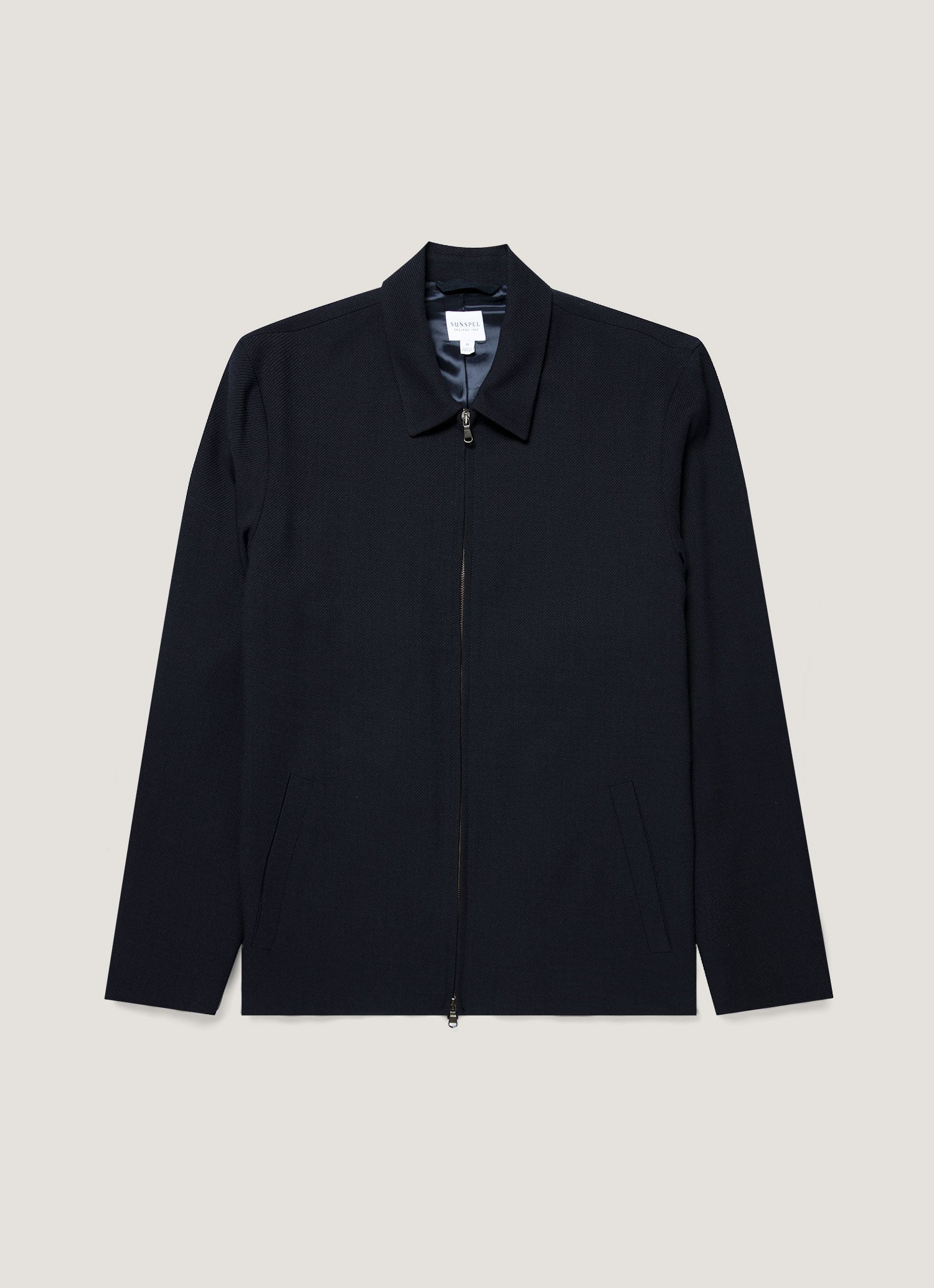 Men's Light Textured Wool Harrington Jacket in Navy | Sunspel