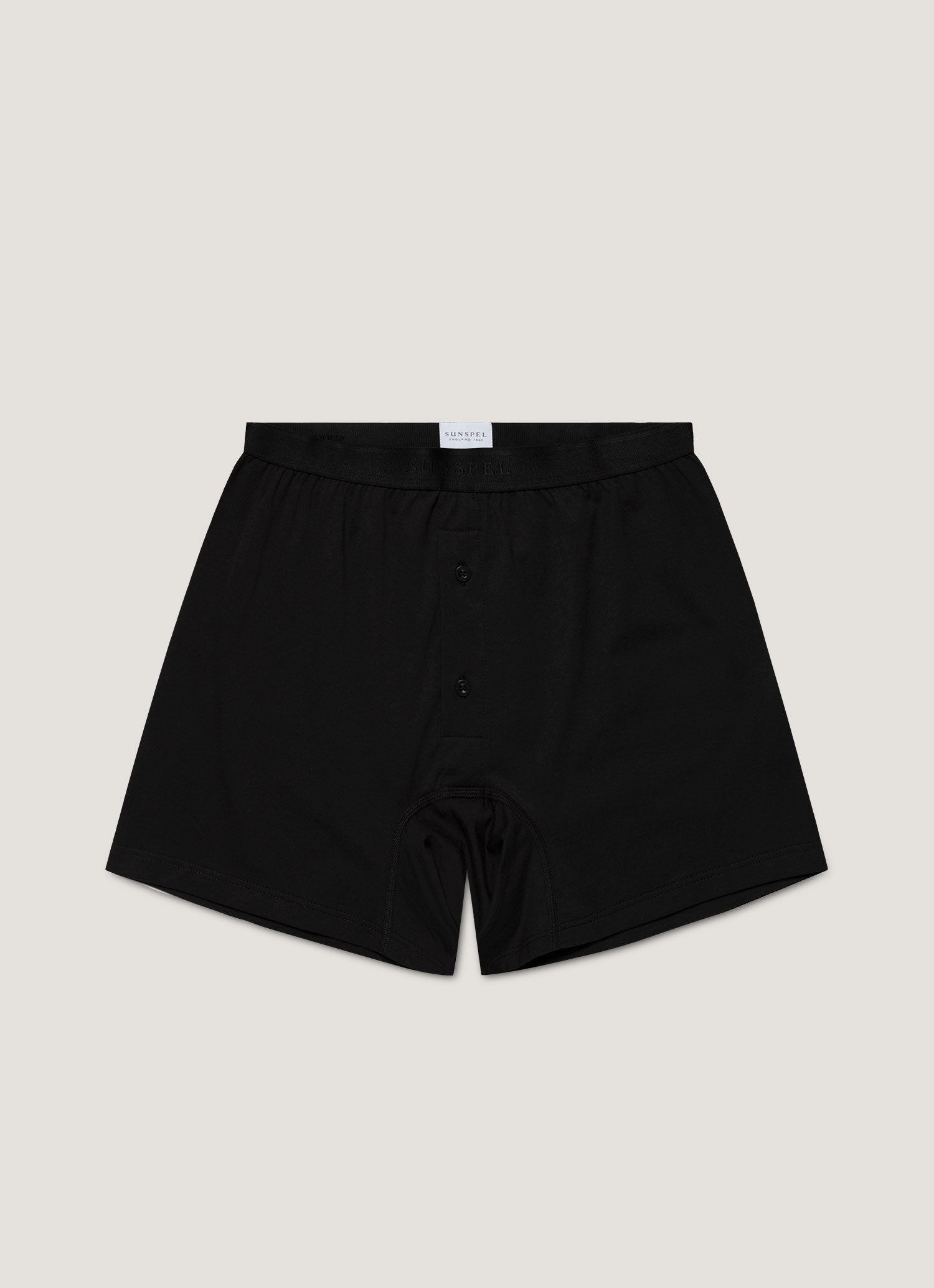 Men's Superfine Cotton Two-Button Boxer Briefs in Black | Sunspel