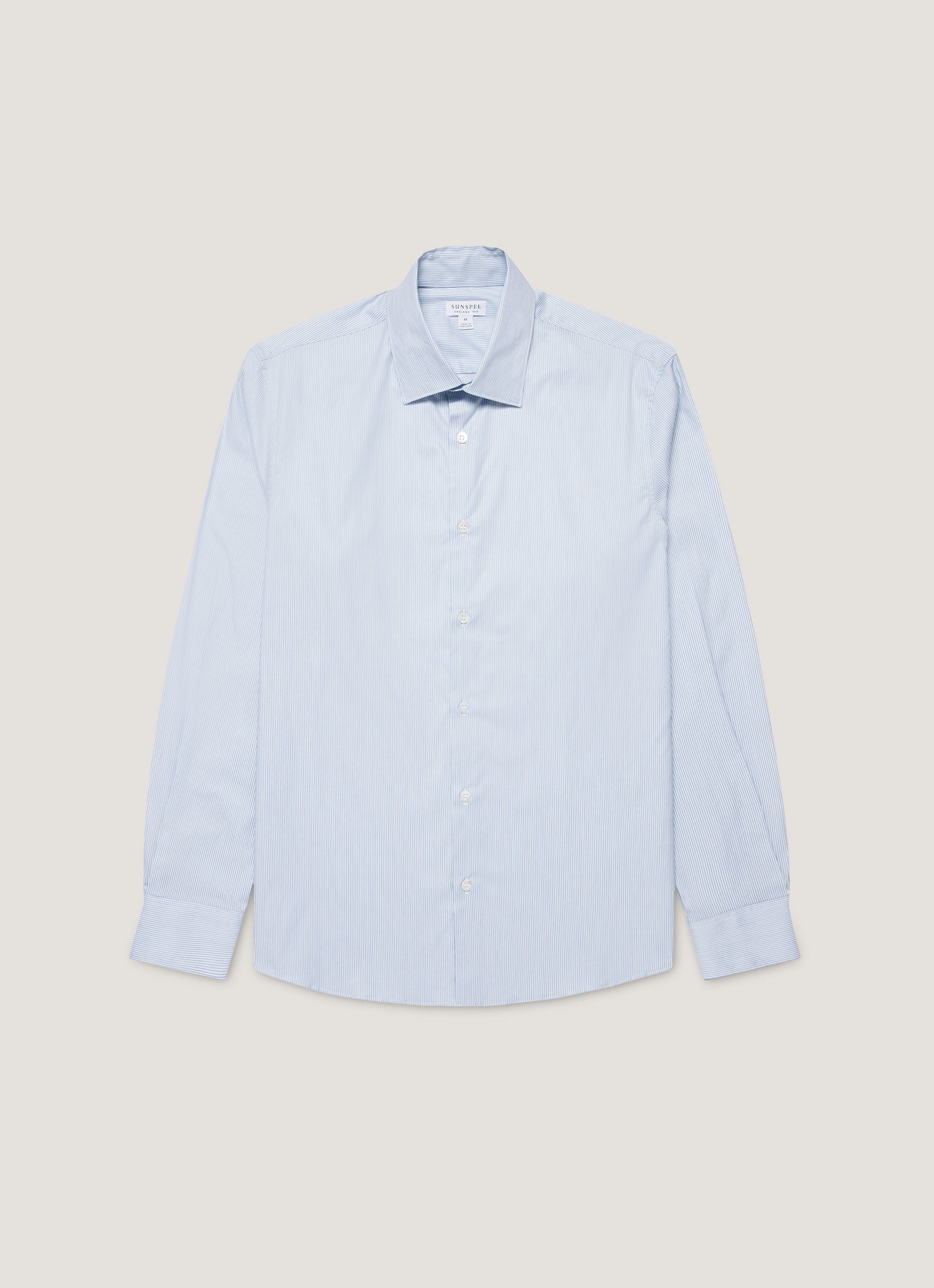 Men's Cotton Stretch Shirt in Light Blue/White | Sunspel