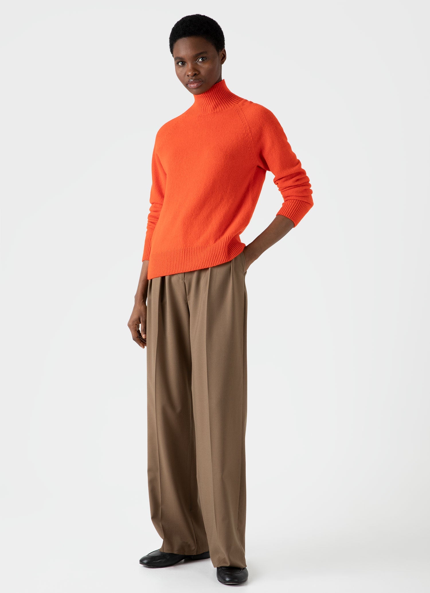 Women's Lambswool Funnel Neck Jumper in Magma | Sunspel